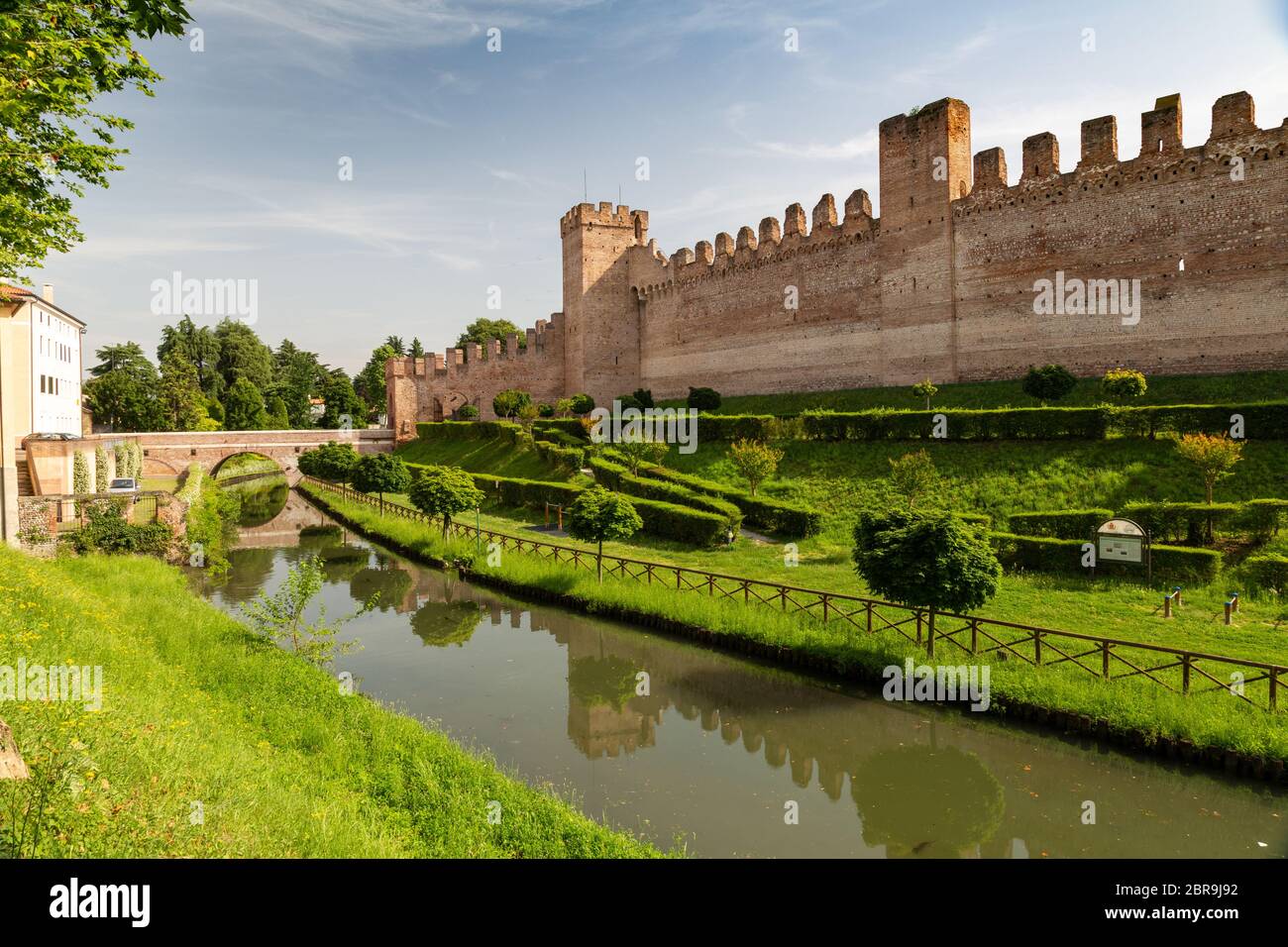 View of the medieval walls and moat of the city of Cittadella, Padua ...