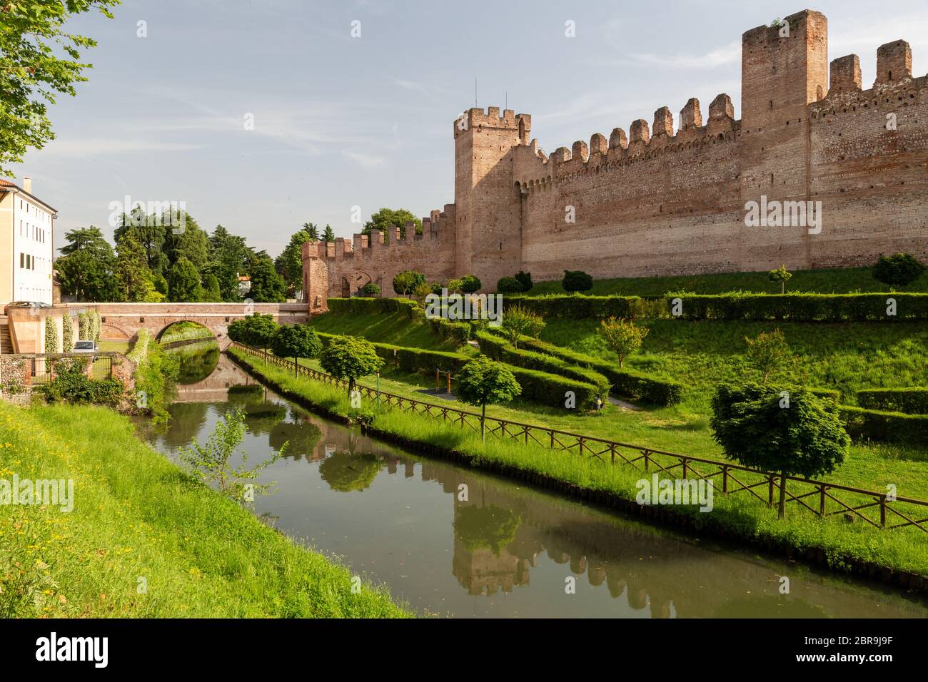 View of the medieval walls and moat of the city of Cittadella, Padua ...