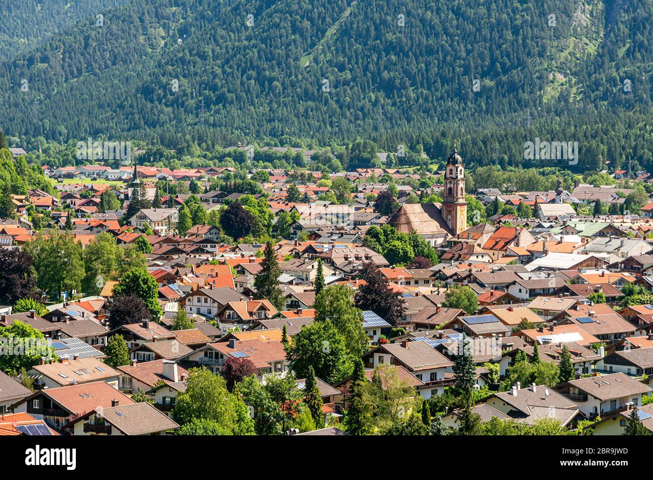 Aerial view over the village of Mittenwald in Bavaria (Germany Stock ...