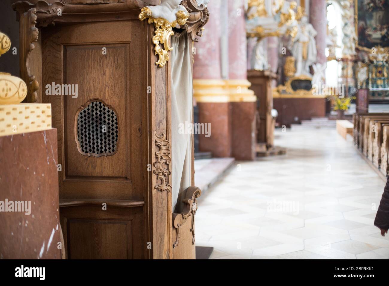 Image of a old wooden confessional in a church Stock Photo - Alamy