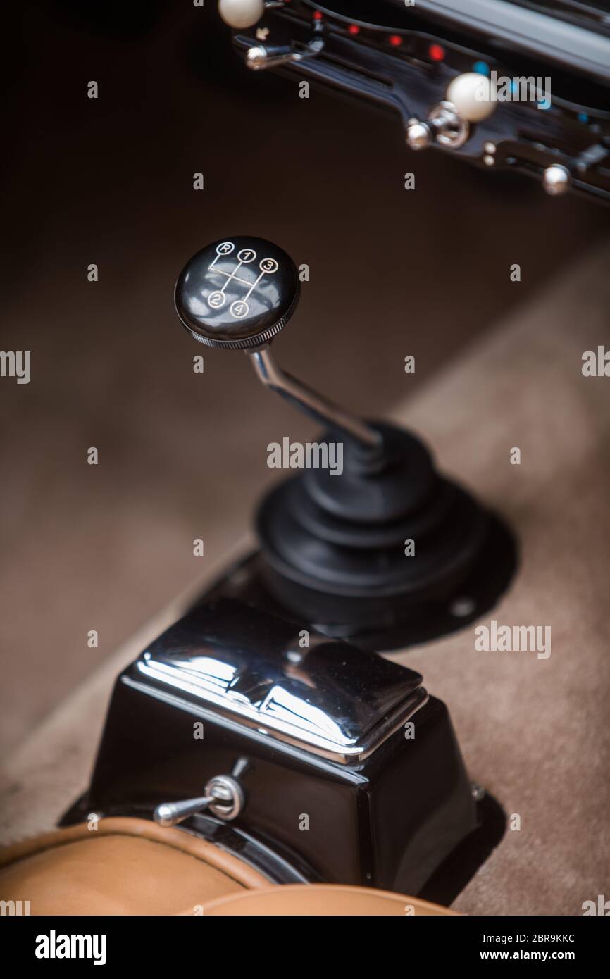 Close up vertical shot of the gear shifter of a vintage car Stock Photo ...