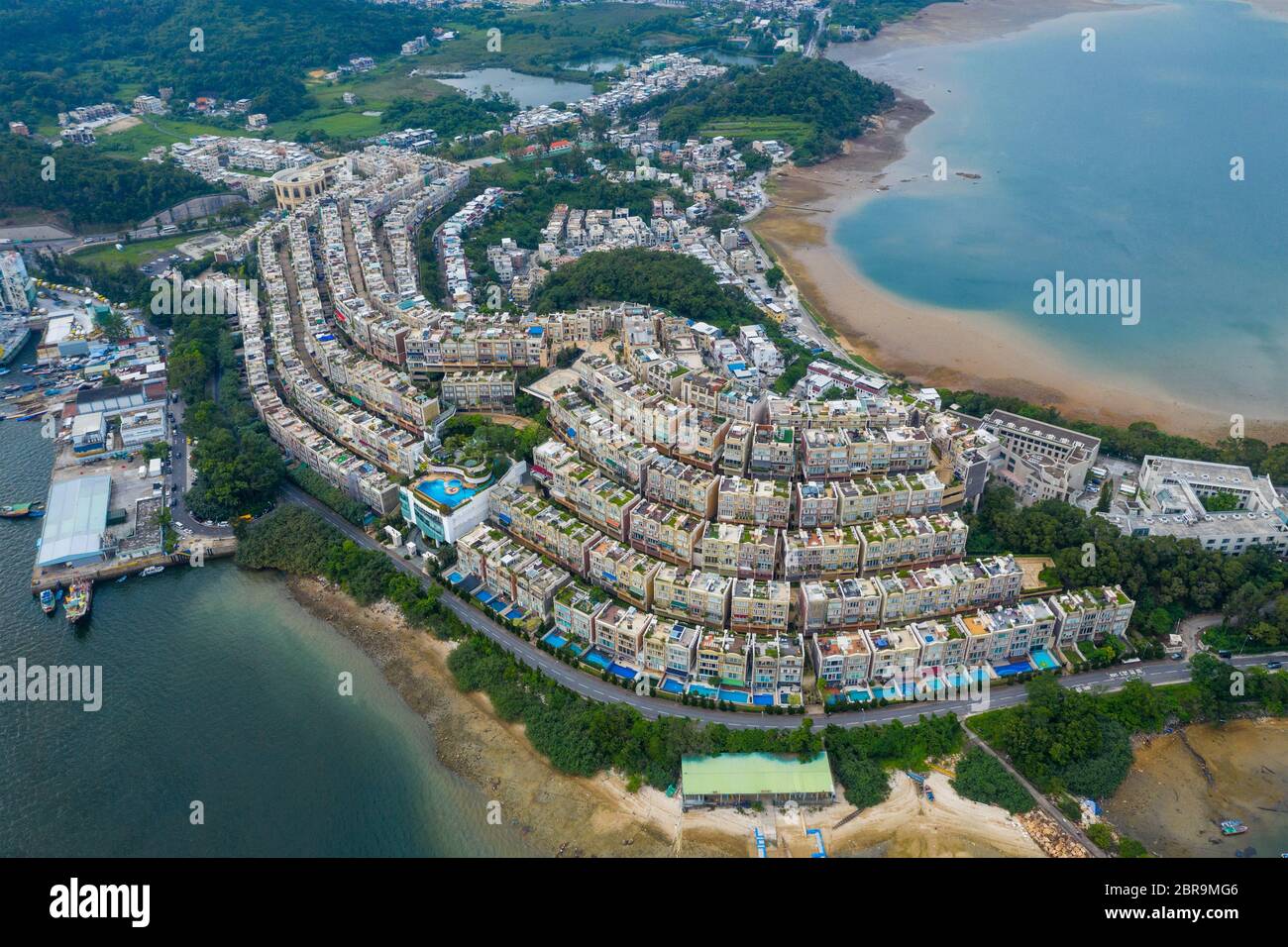 Tai Po, Hong Kong 19 May 2019: Aerial view of Hong Kong residential ...