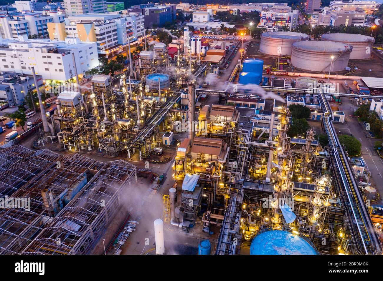 Tai Po, Hong Kong 19 May 2019: Top view of Hong Kong industrial factory ...
