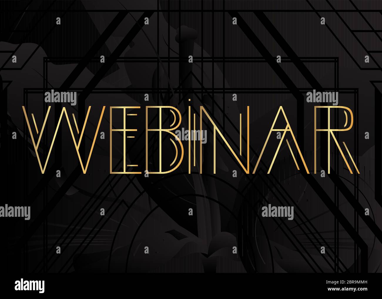 Art Deco Webinar text. Decorative greeting card, sign with vintage ...