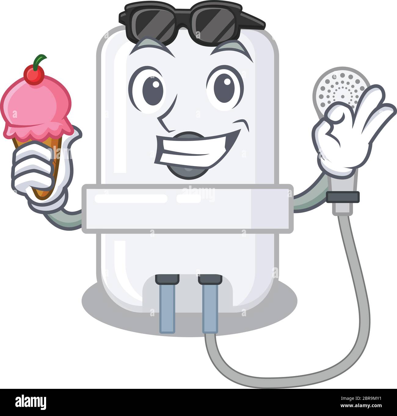 A cartoon drawing of electric water heater holding cone ice cream Stock ...