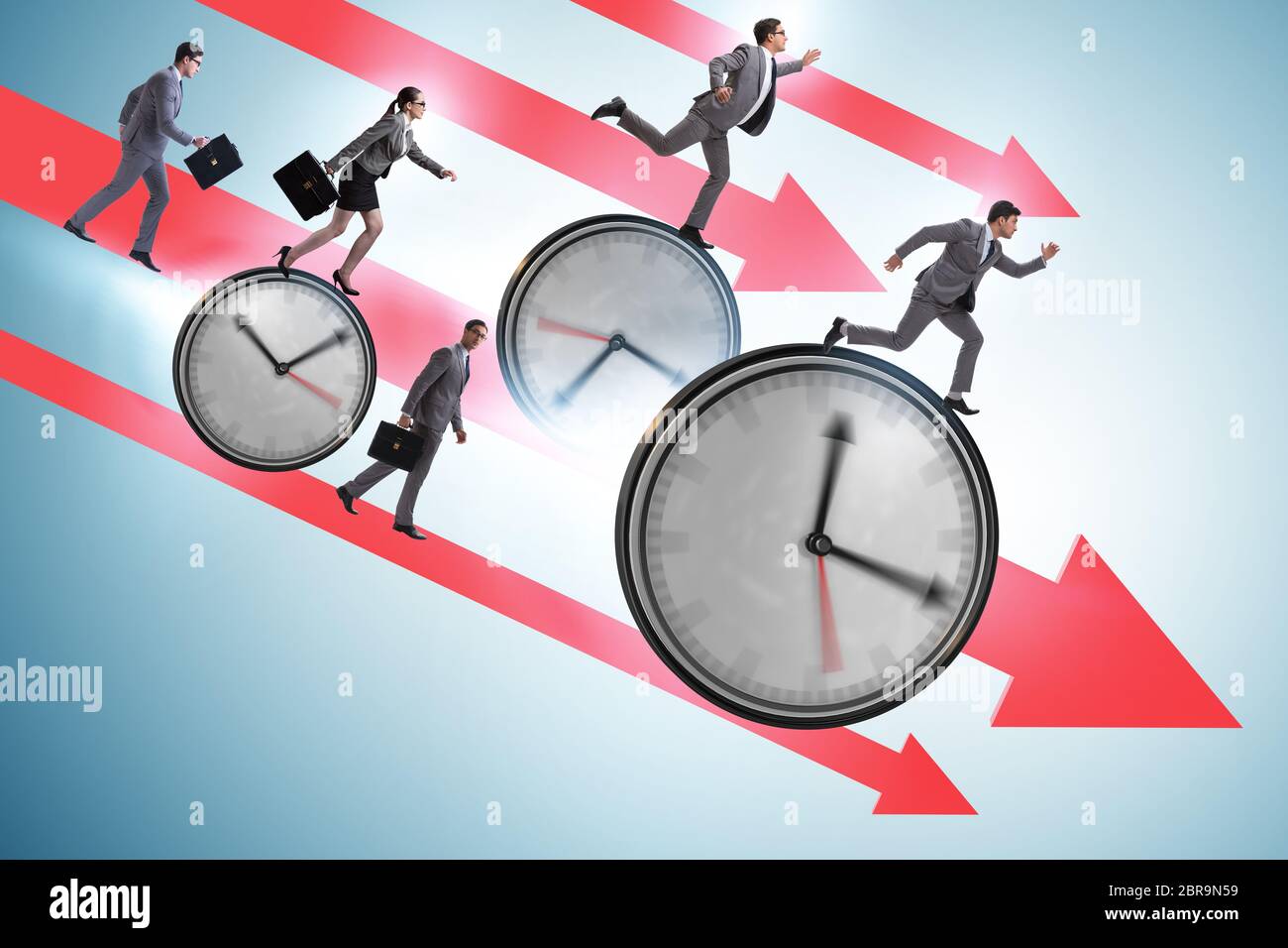 The concept of the recession and decline with time clocks Stock Photo ...