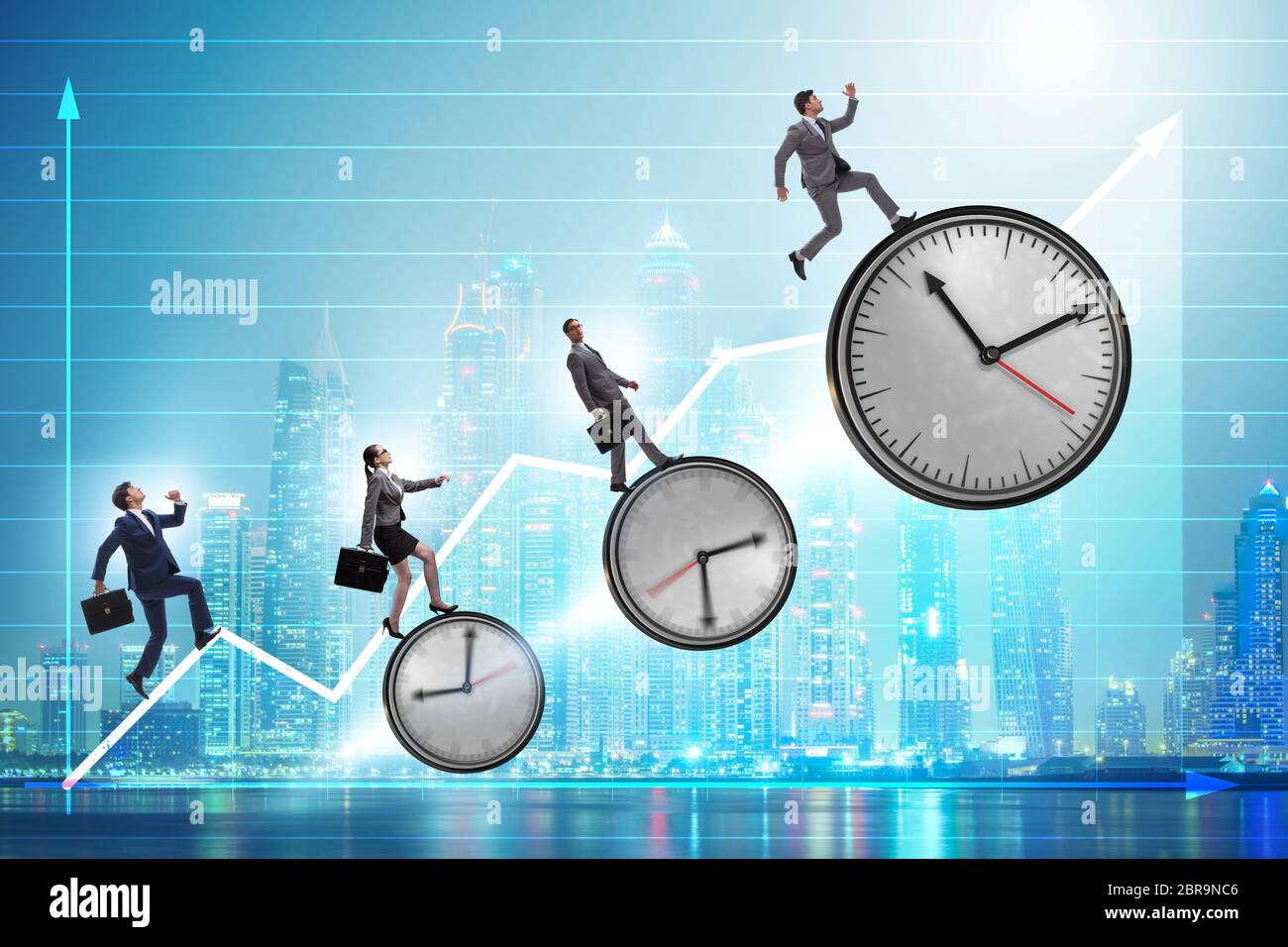 Growth and the recovery concept with businessman and clocks Stock Photo ...