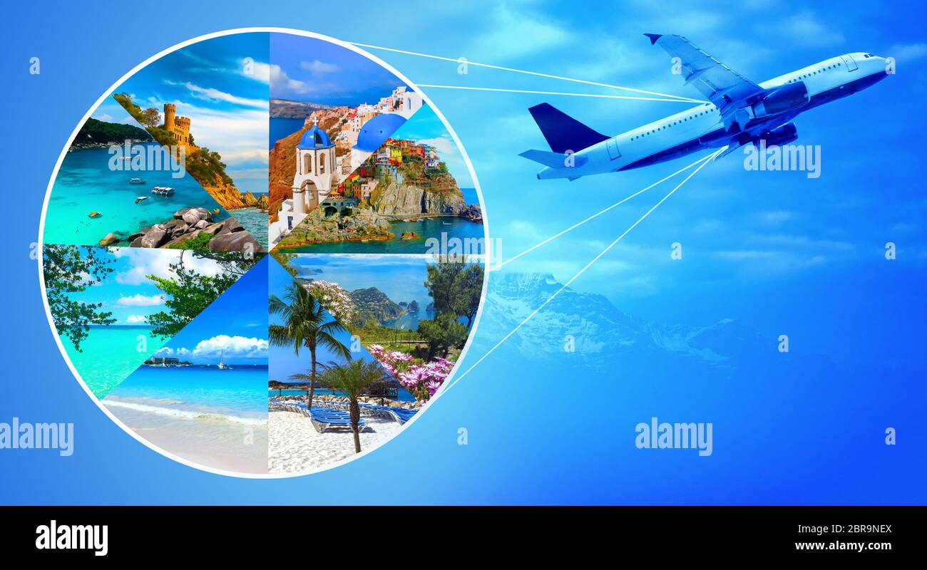 Best beach. Collage from views of the beaches of Italy, Greece, Lucia ...