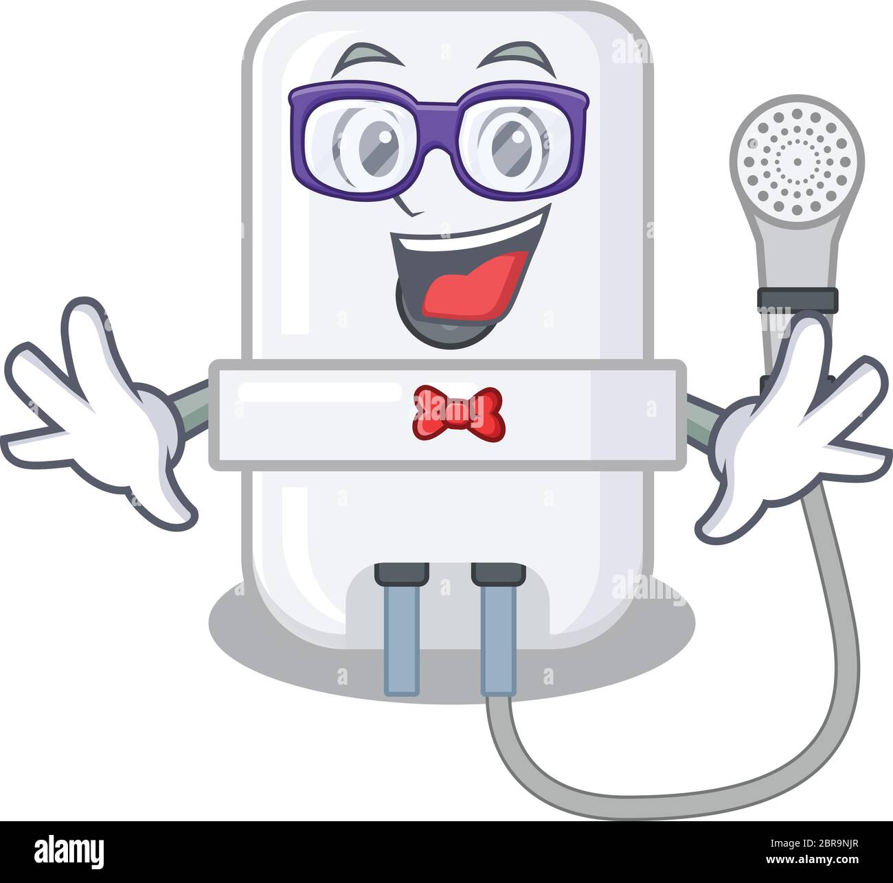 A cartoon drawing of geek electric water heater wearing weird glasses ...