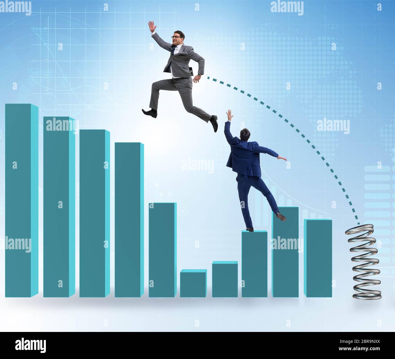 The businessman outperforming his competition jumping over Stock Photo ...
