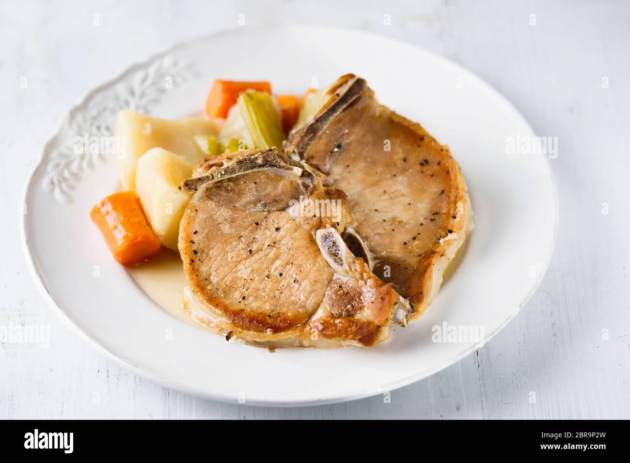 close up of rustic germain braised pork chops Stock Photo - Alamy