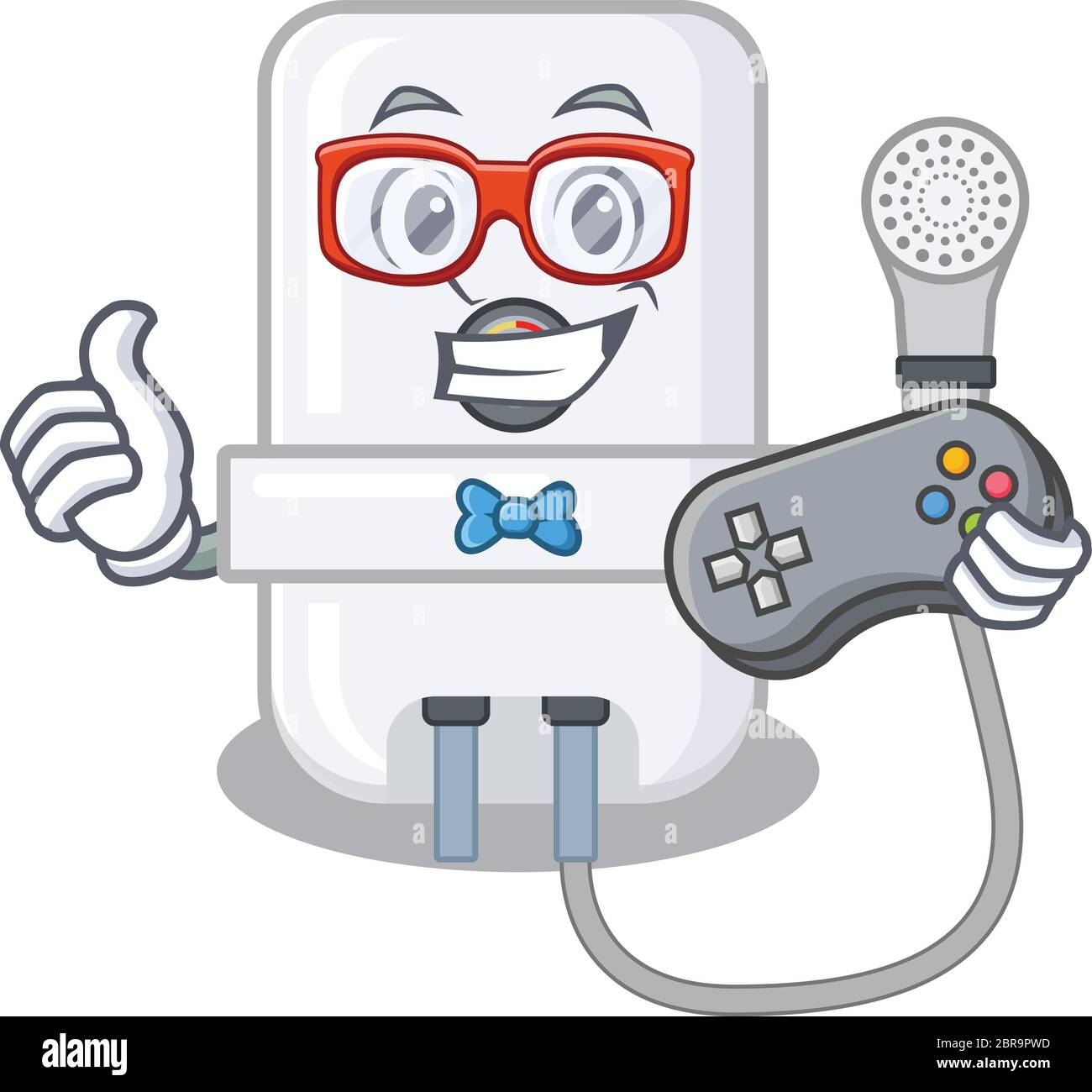 Mascot design style of electric water heater gamer playing with ...