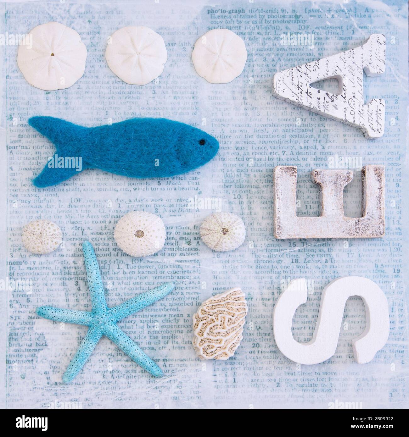 maritime still life with nature elements and word Stock Photo - Alamy
