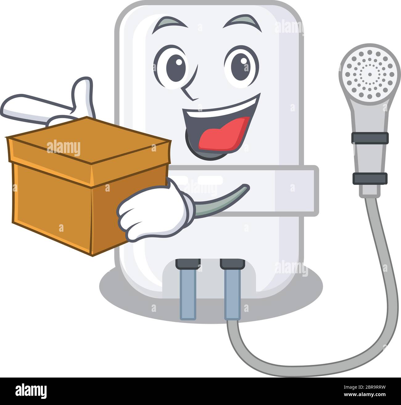 A cheerful electric water heater cartoon design concept having a box ...