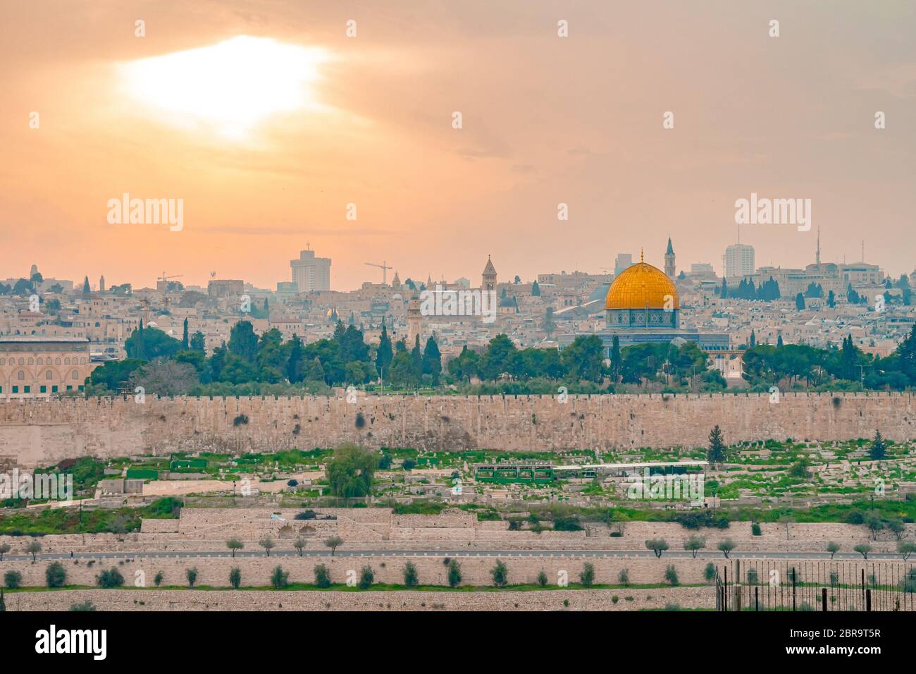 Panoramic view of Jerusalem old city and the Temple Mount during a ...