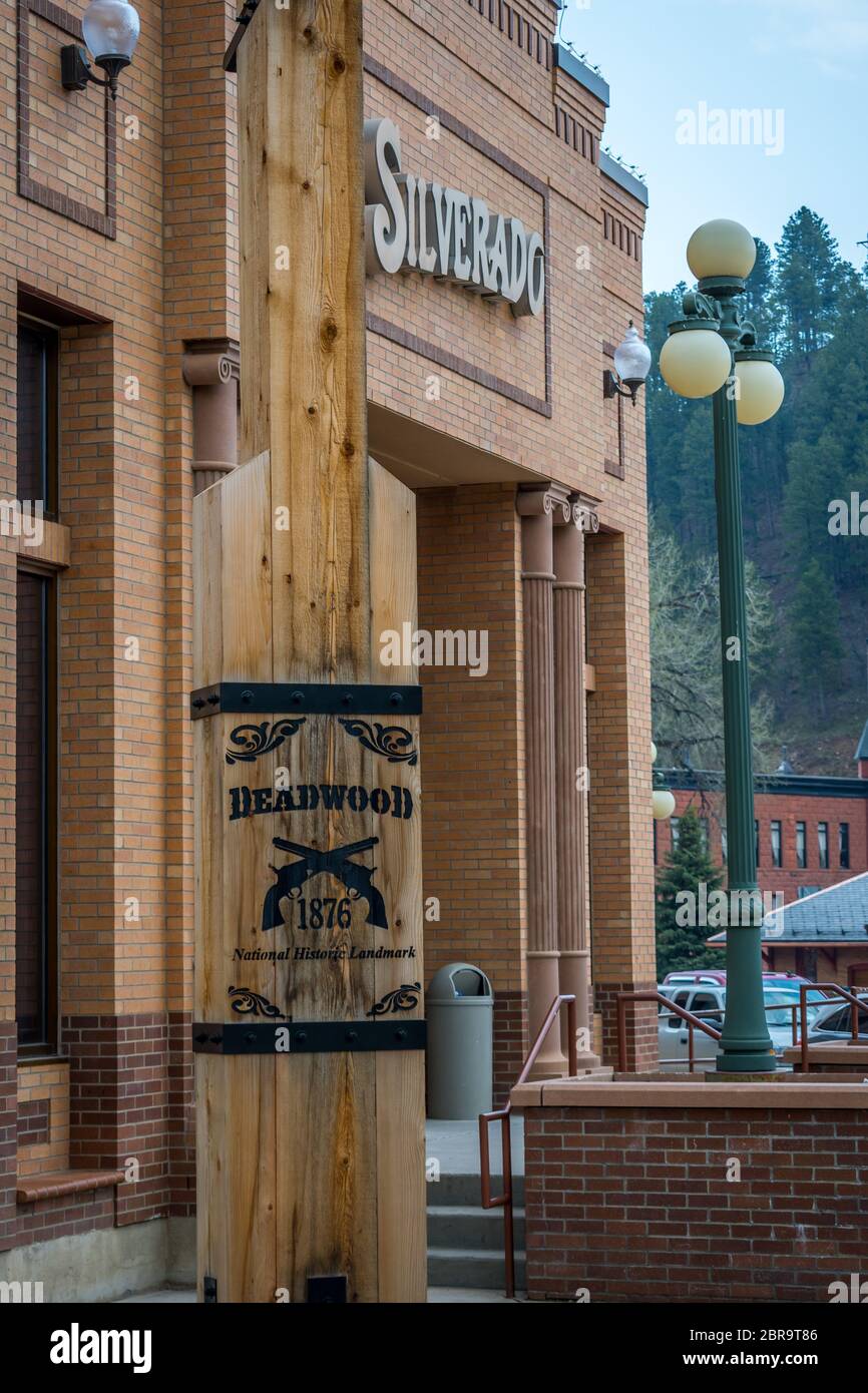 Deadwood, SD, USA - May 30, 2019: A welcoming signboard at the entry ...