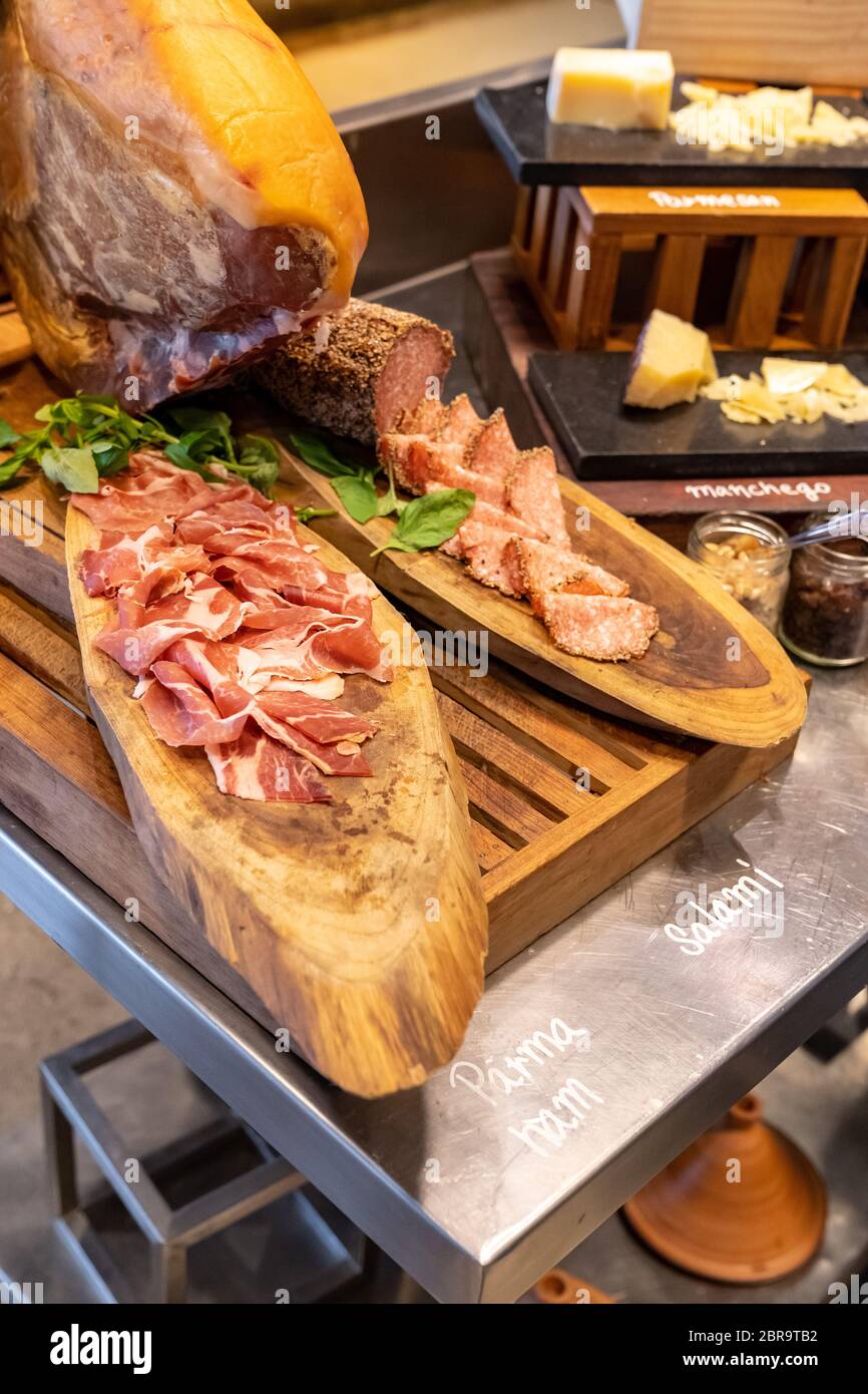 Parma Ham leg cold cut in buffet line Stock Photo - Alamy