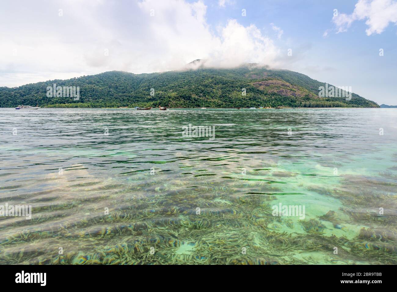 Beautiful nature landscape clear green sea water overlook the shallow ...