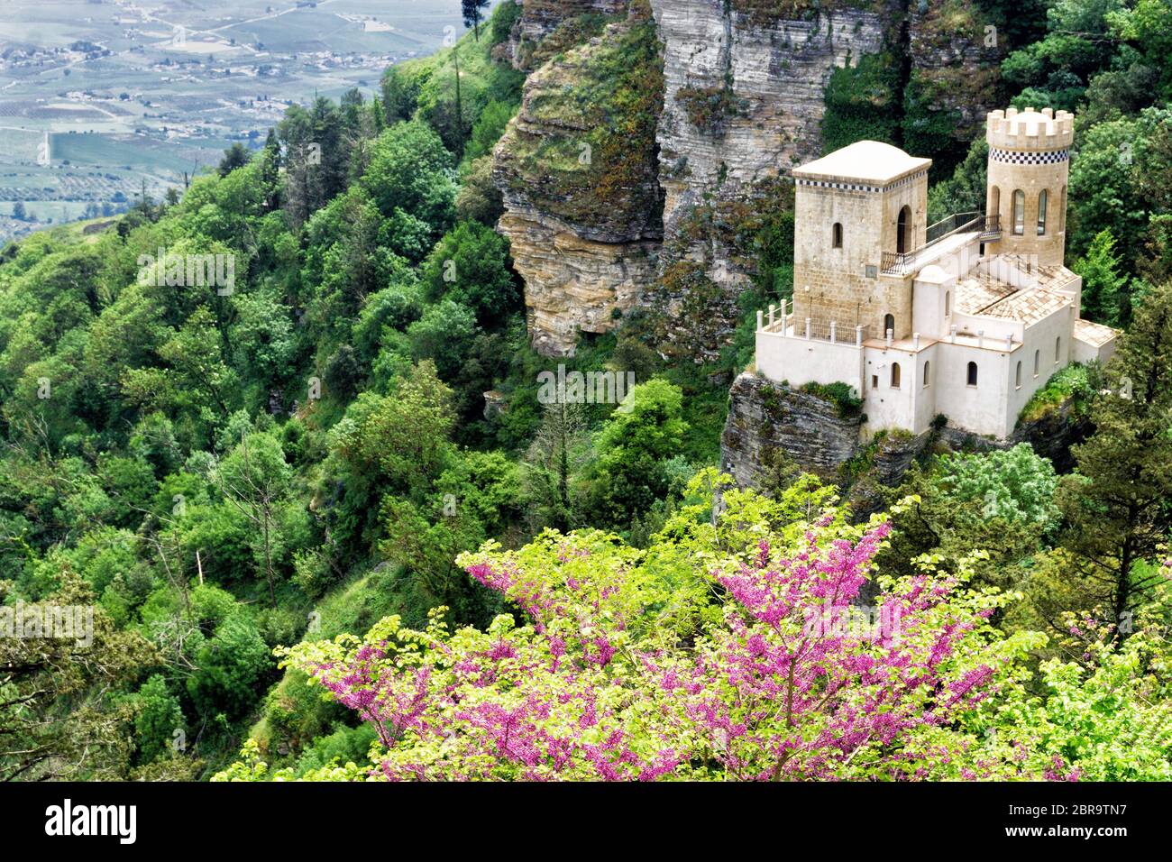 View of the Pepoli Castle in Erice on the top of Mount Erice, Italy ...