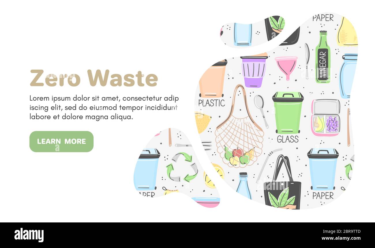 Vector background with zero waste objects. Hand drawn flat style. Eco ...