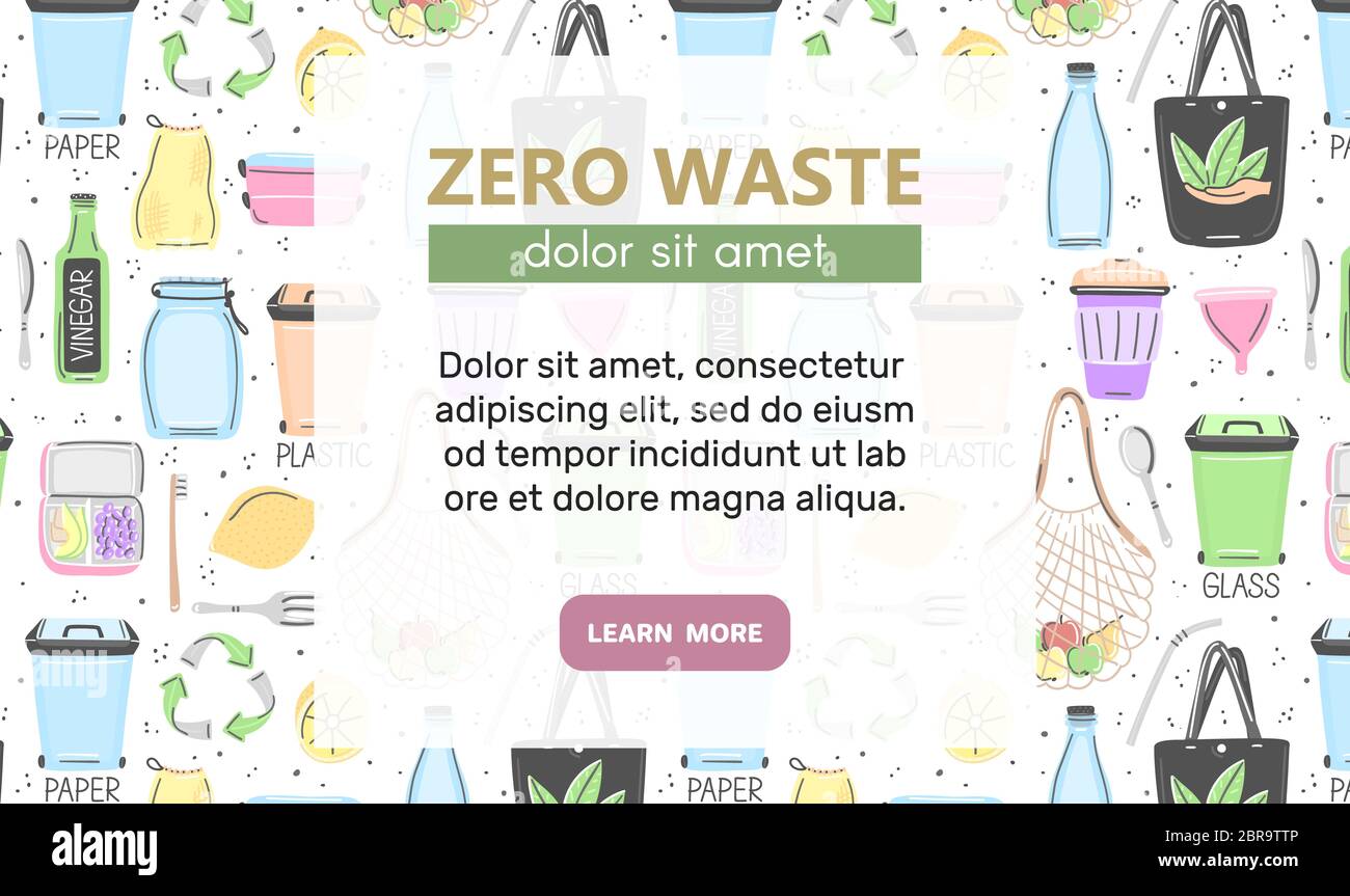 Vector background with zero waste objects. Hand drawn flat style. Eco ...