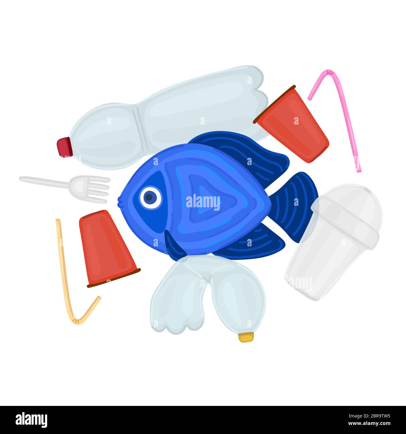 Stop ocean plastic pollution. The fish swims among the garbage. Marine ...