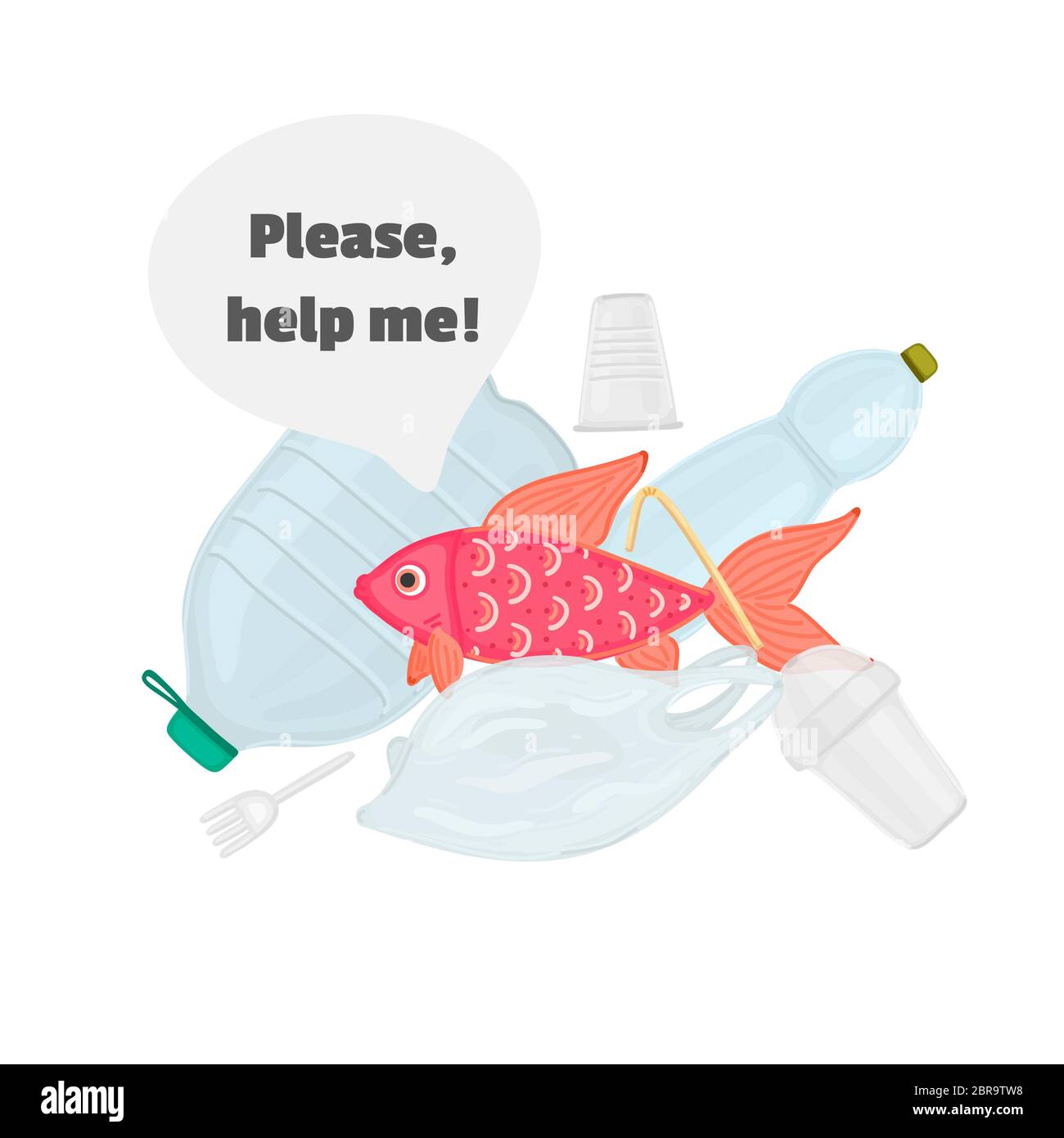 Stop ocean plastic pollution. The fish swims among the garbage. Marine ...