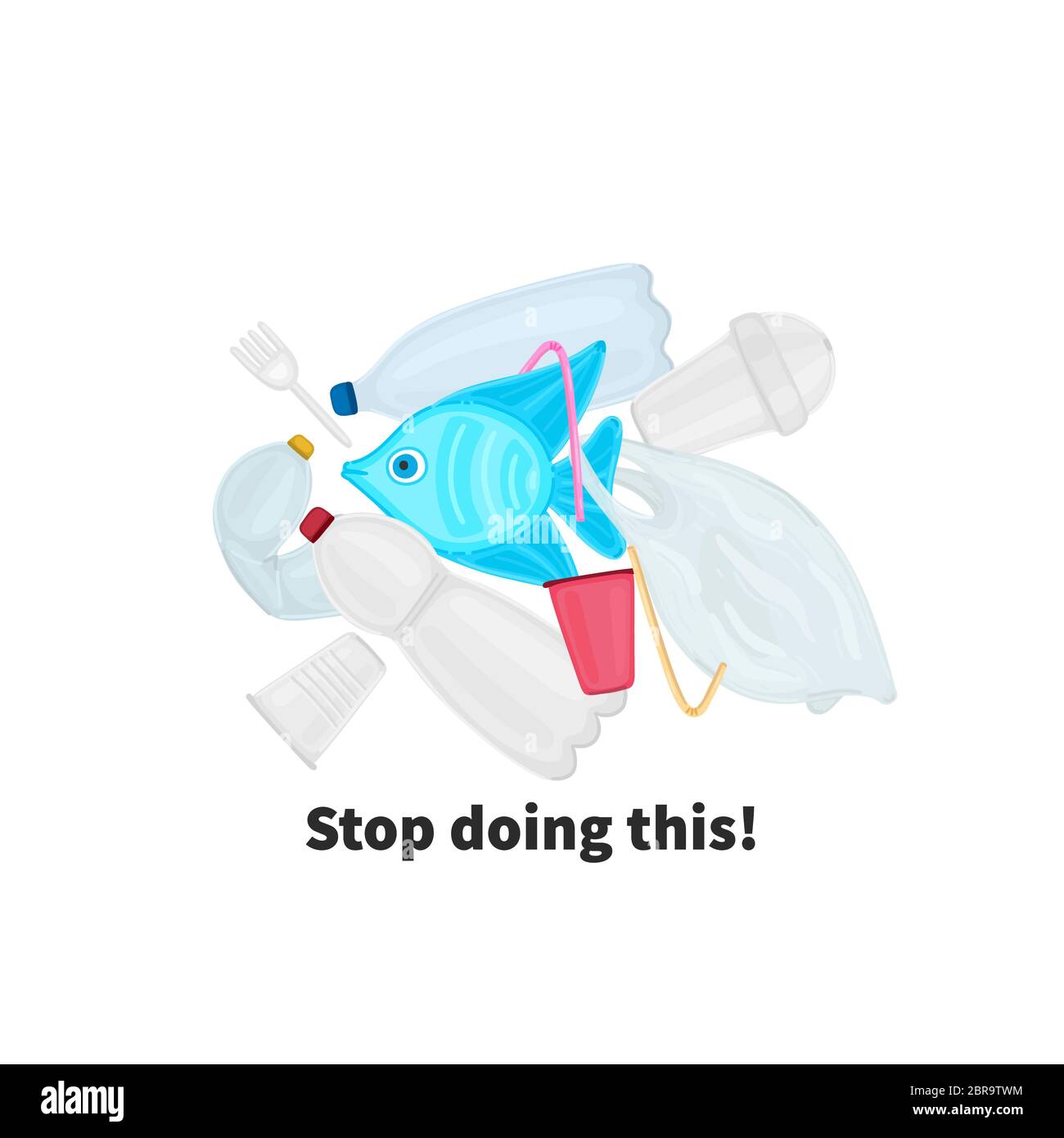 Stop ocean plastic pollution. The fish swims among the garbage. Marine ...