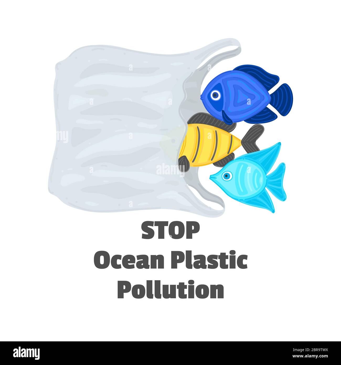 Stop ocean plastic pollution. The fish swims among the garbage. Marine ...