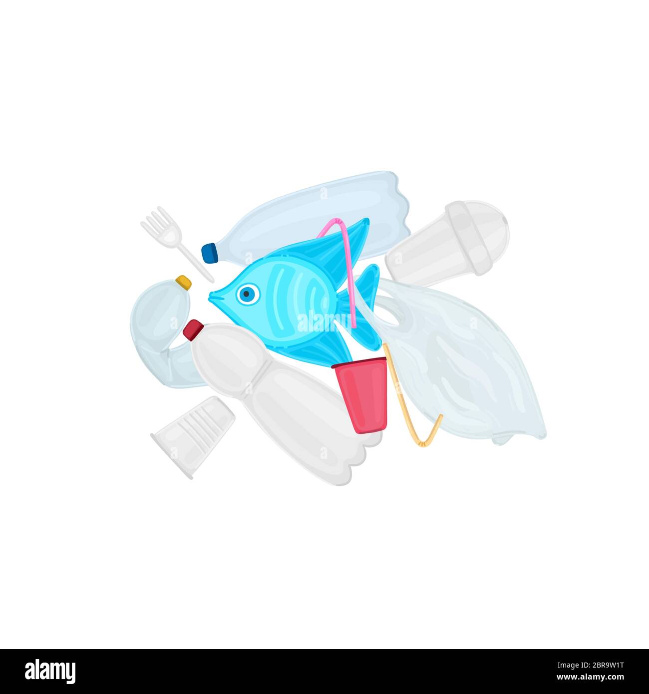 Stop ocean plastic pollution. The fish swims among the garbage. Marine ...