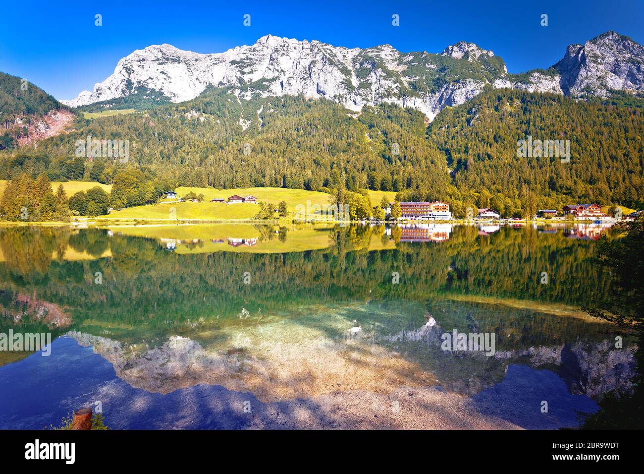 Hintersee lake in Berchtesgaden Alpine landscape mirror view, Bavaria ...