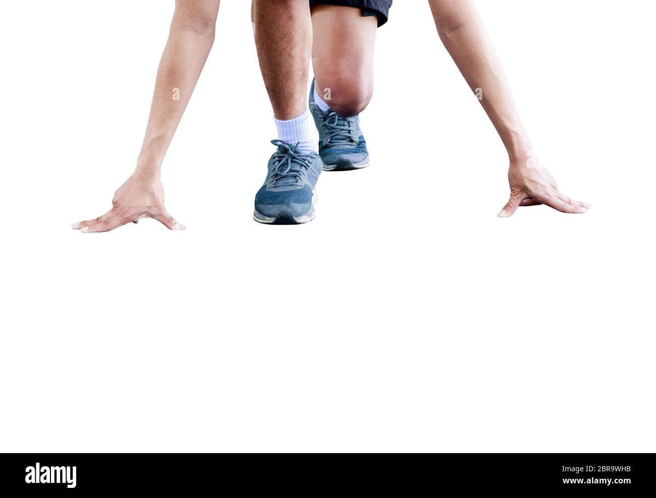 arm male touch floor start pose training running isolated on white ...