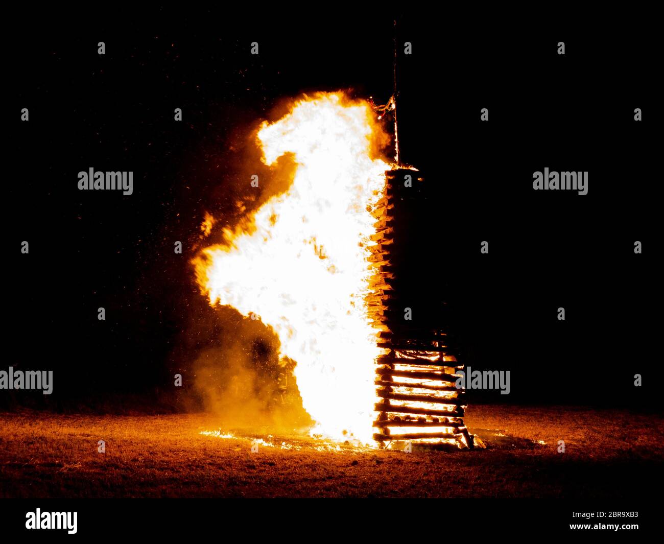 great and fantastic midsummer fire in the dark night in june Stock ...