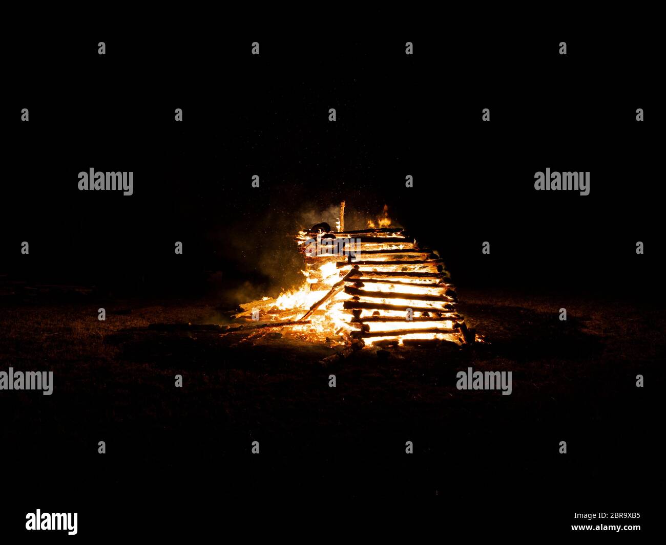 great and fantastic midsummer fire in the dark night in june Stock ...