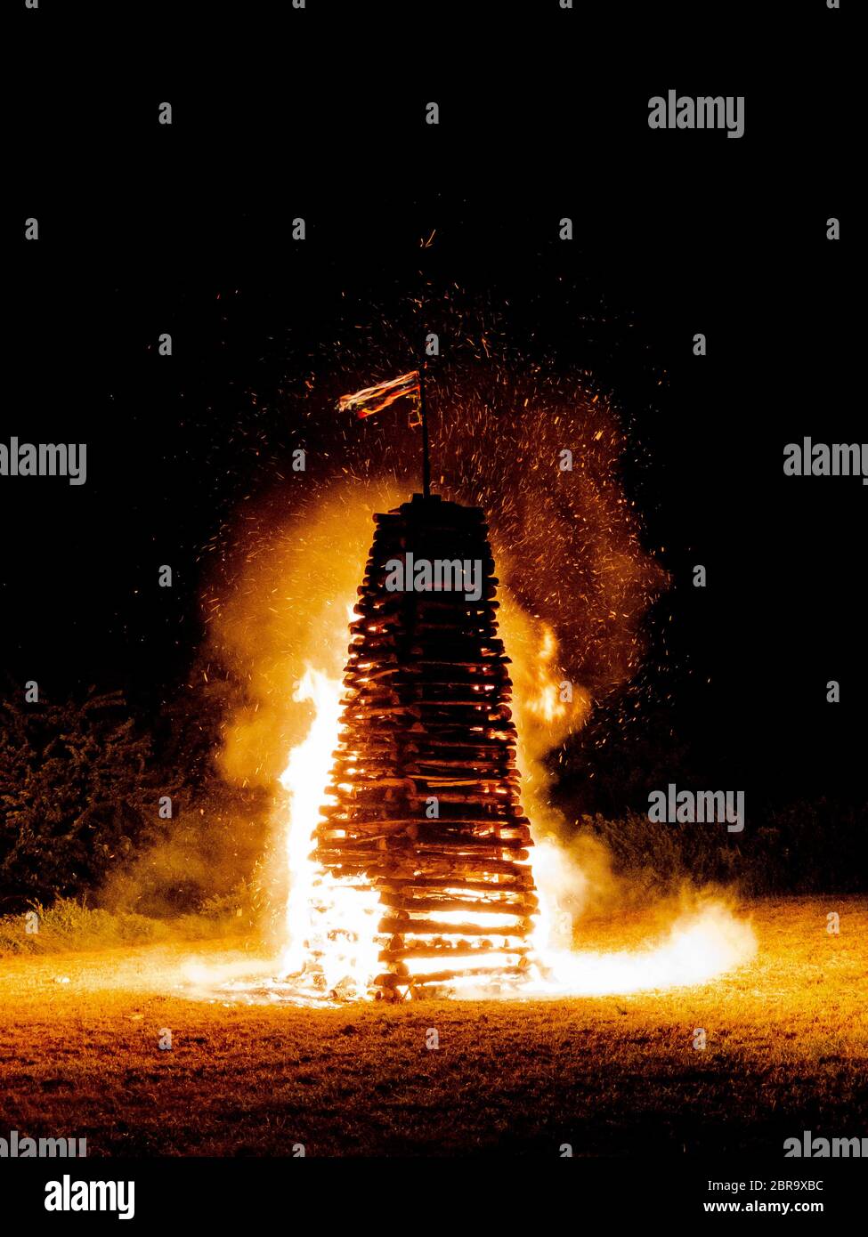 great and fantastic midsummer fire in the dark night in june Stock ...