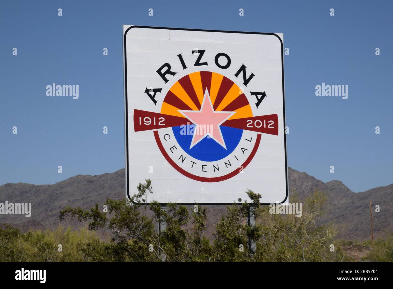 An Arizona, USA. , . sign at the California-Arizona border on the East ...