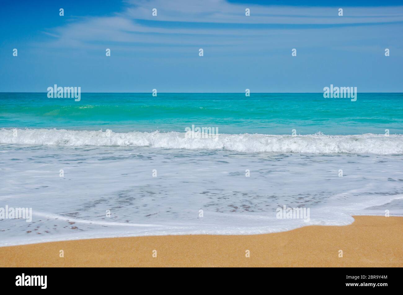 Beach sand and blue sea landscape nature in blue sky Stock Photo - Alamy