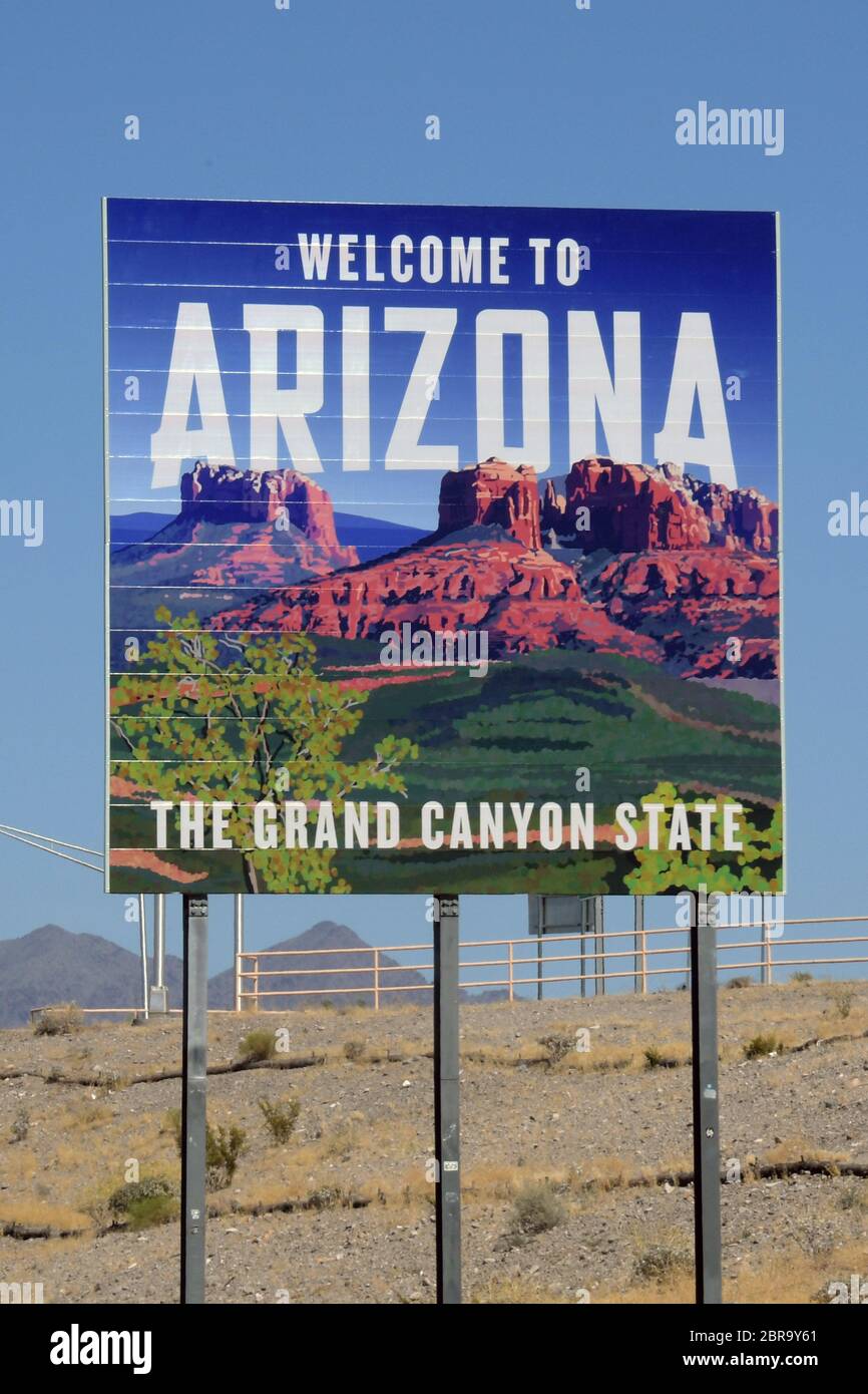 Cibola, United States. 17th May, 2020. The Welcome to Arizona sign at ...