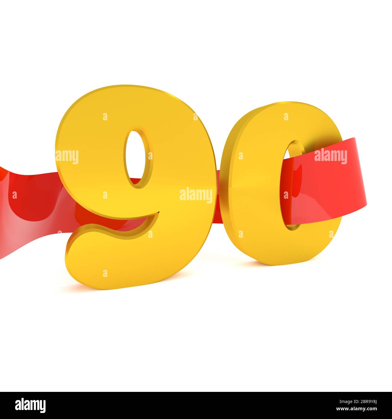 Big golden 90 with a red ribbon, 3d rendering Stock Photo - Alamy