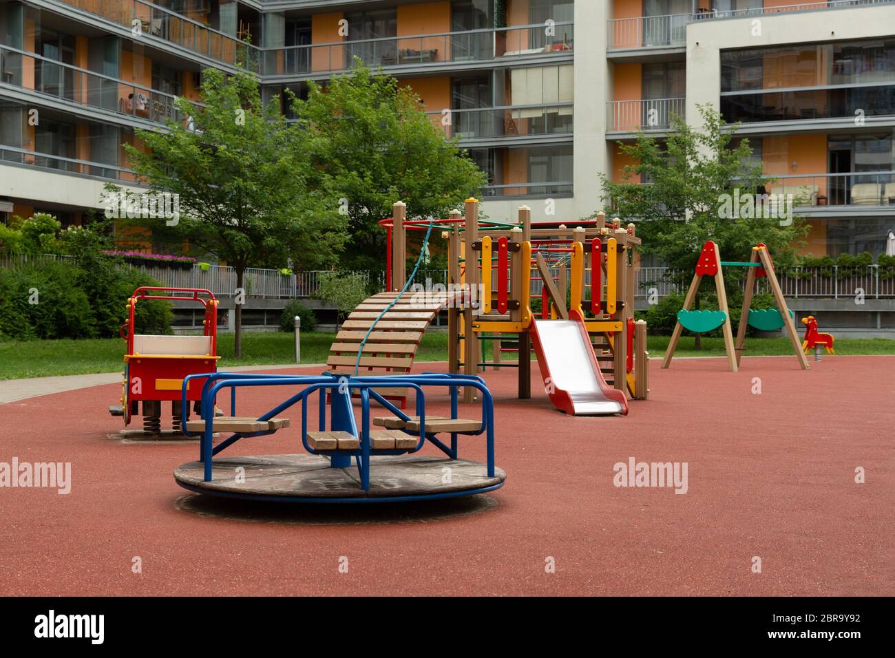 Modern apartment building with children's outdoor playground Stock ...