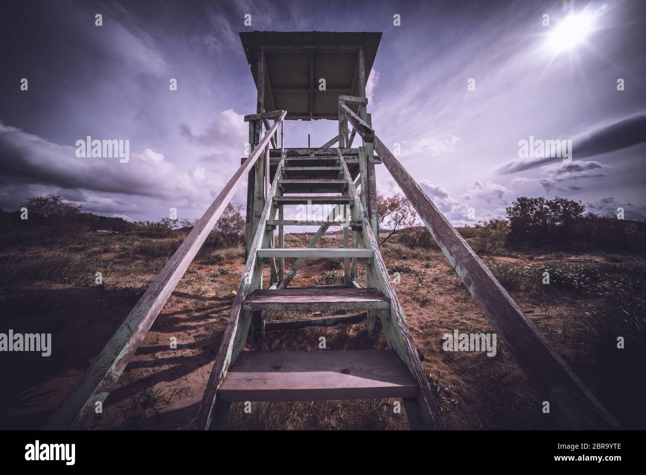 Steps to the wooden Lifeguard lookout on the Tsilivi Beach in summer ...