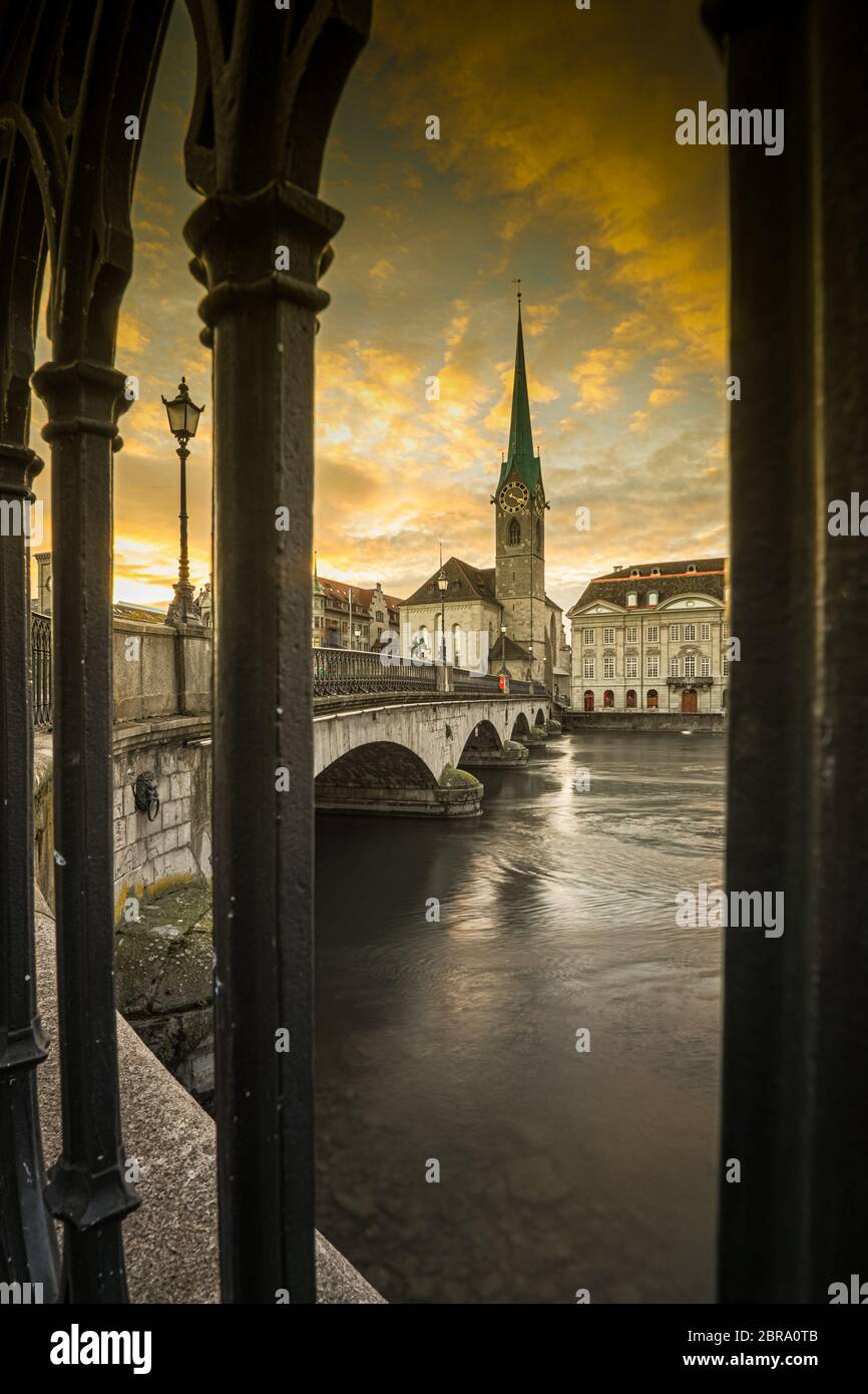 Zurich, Switzerland - view of the old town with the Limmat river Stock ...