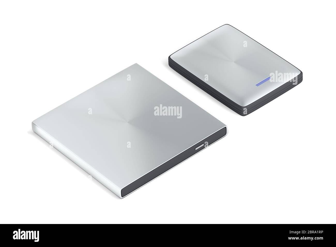 Portable optical disc drive and hard drive on white background Stock ...