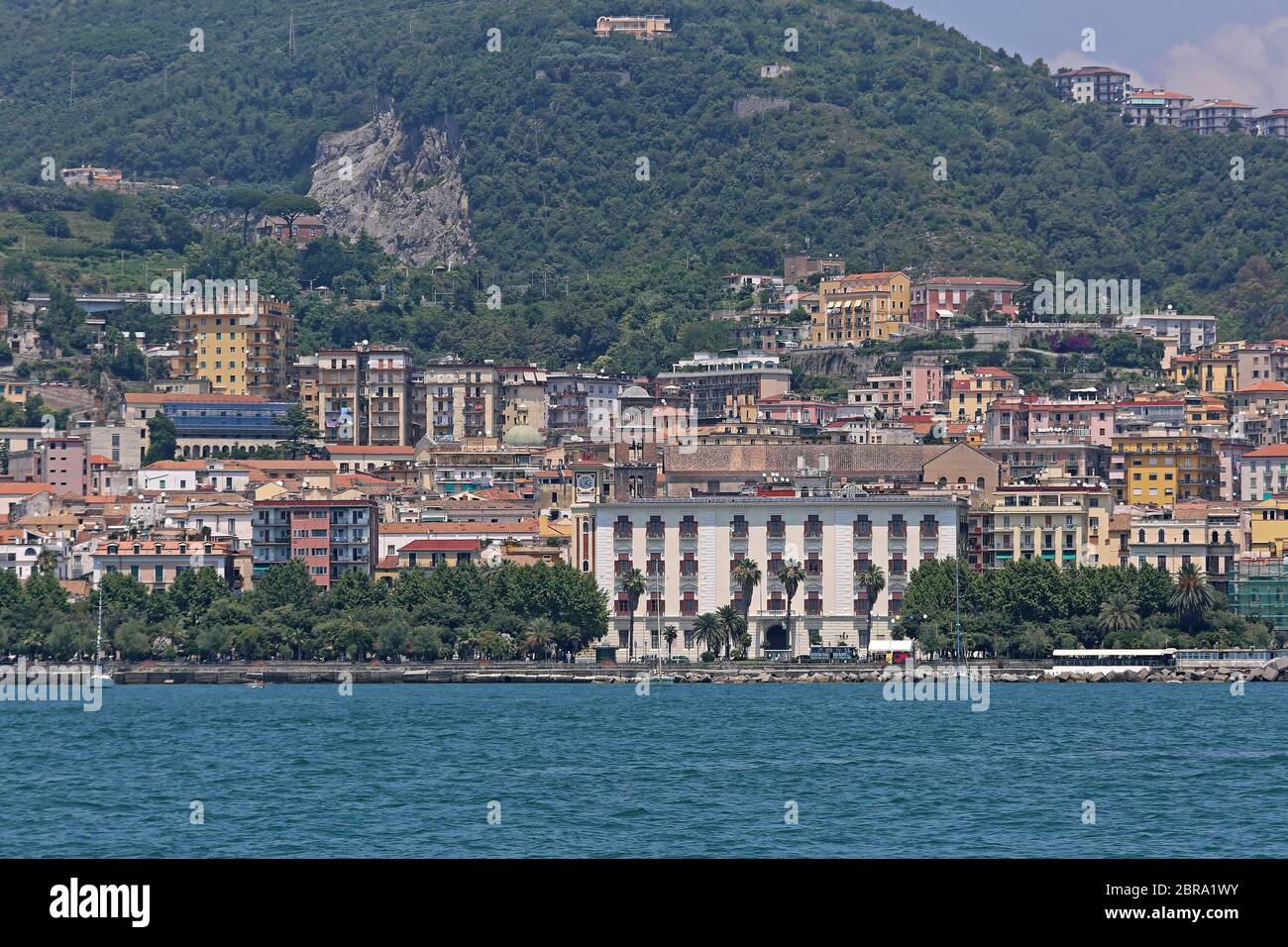Waterfront Cityscape of Salerno Town in South Italy From Sea Stock ...