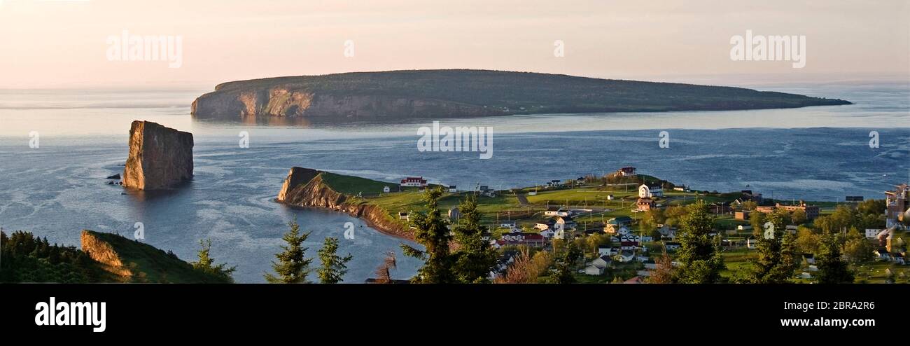 A Panoramic view of Perce village and Perce Rock, Gaspe Stock Photo - Alamy