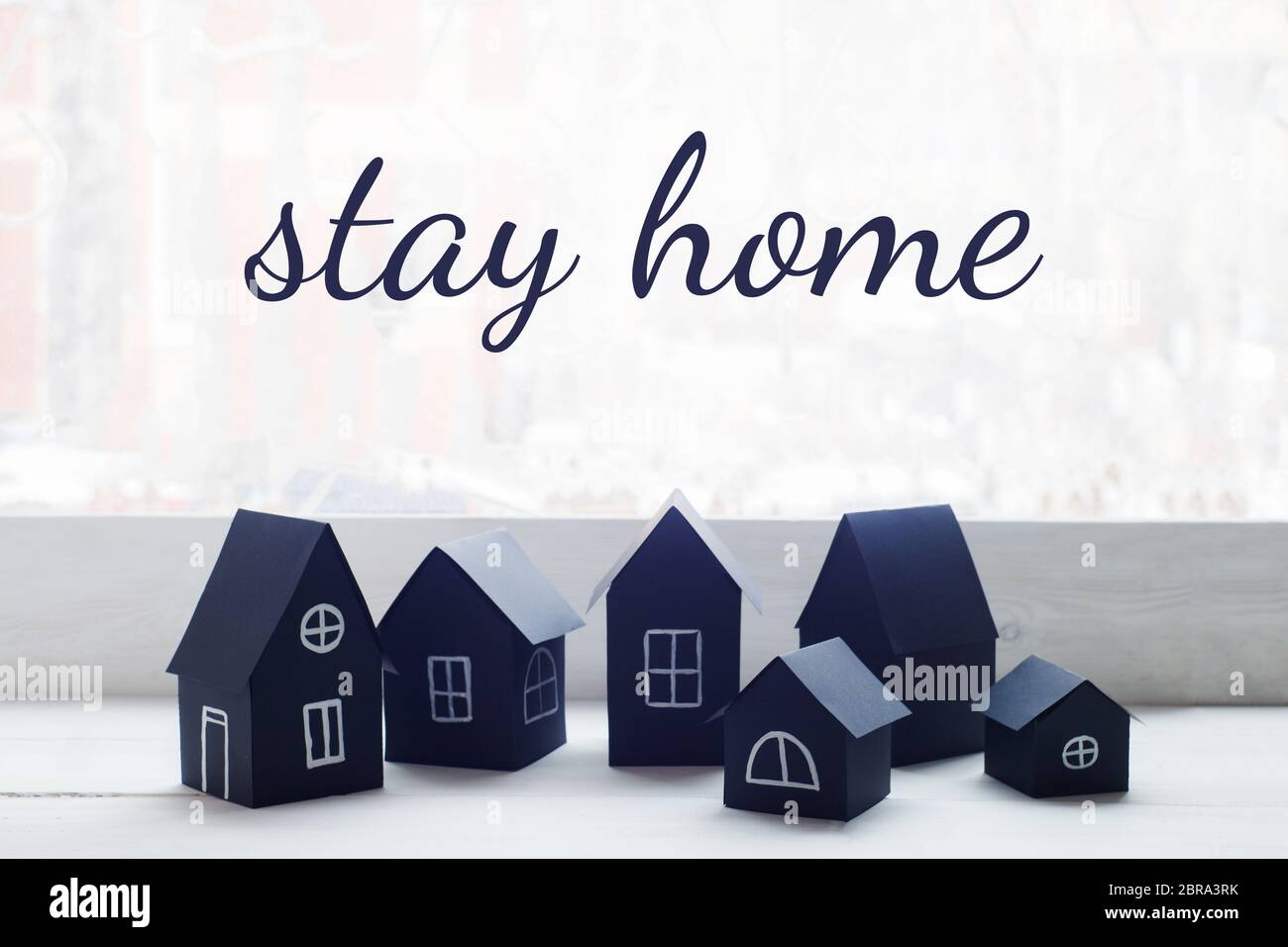 Stay home text, self isolation, quarantine conept, scandinavian ...