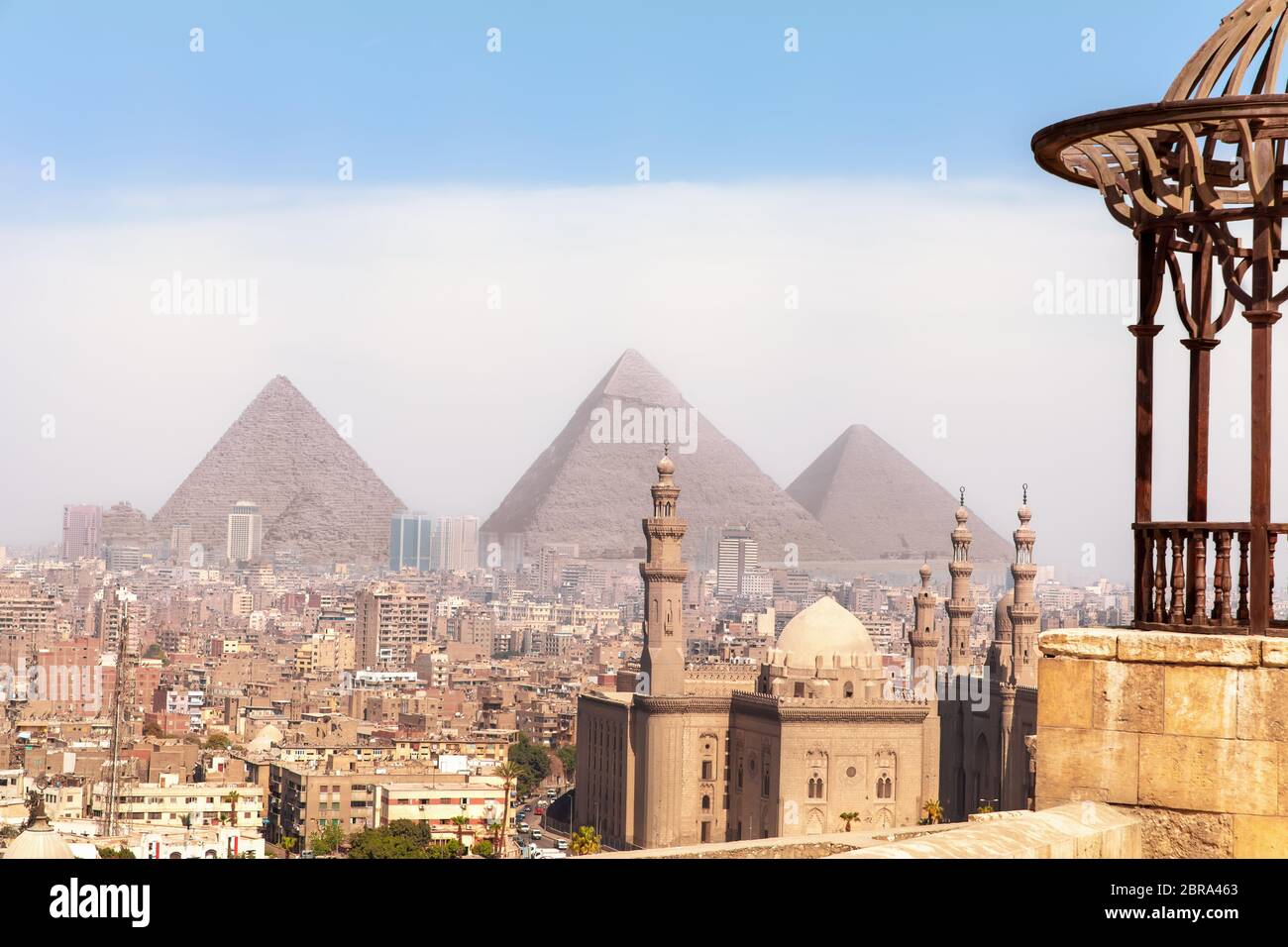 Egypt world known sights, view on the Pyramids of Giza and the Mosque ...