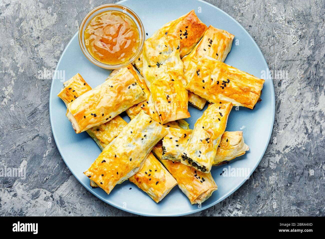 Turkish pastries with spinach and cottage cheese.Turkish cuisine Stock ...