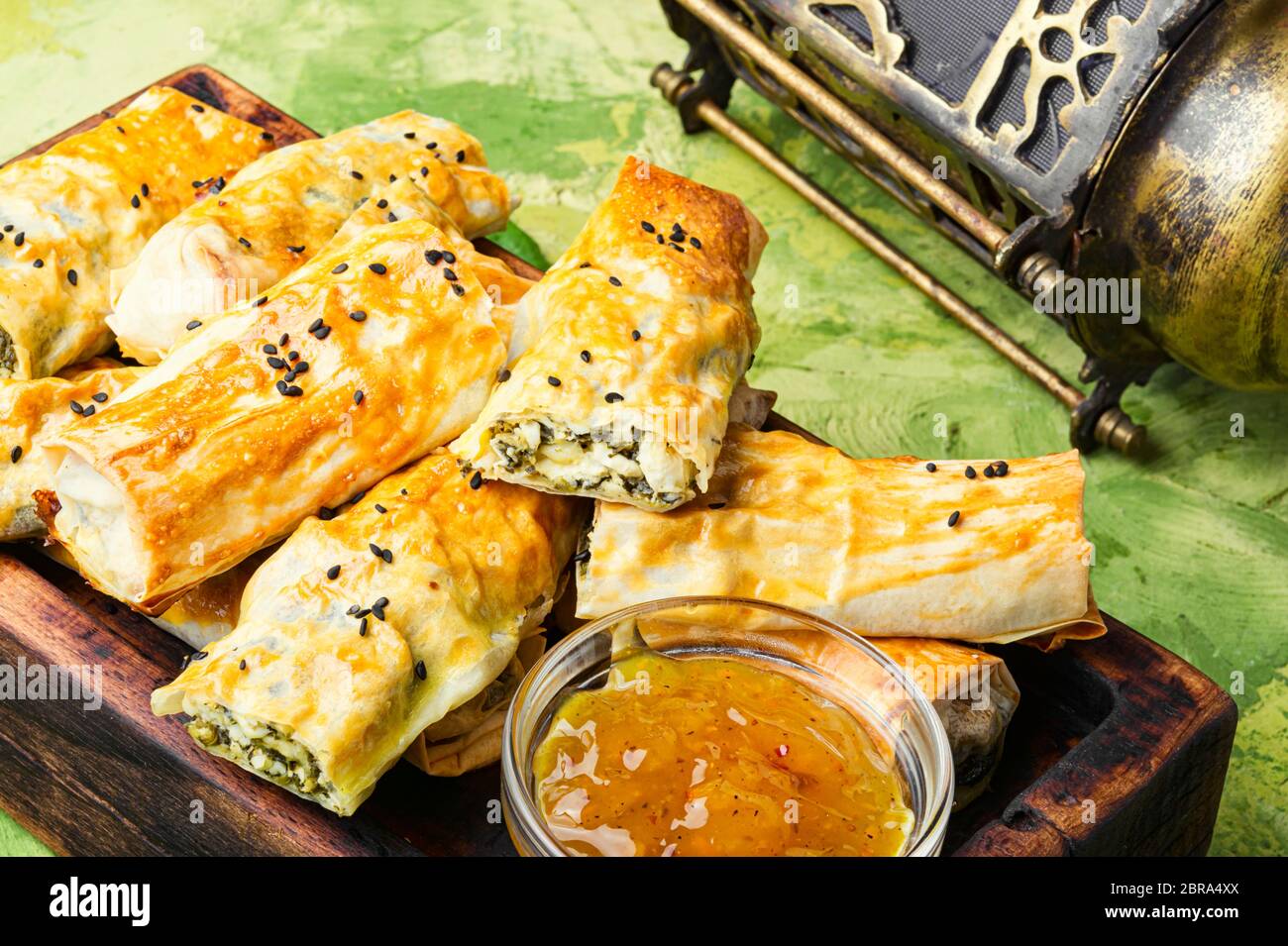 Turkish pastries with spinach and cottage cheese.Turkish cuisine Stock ...