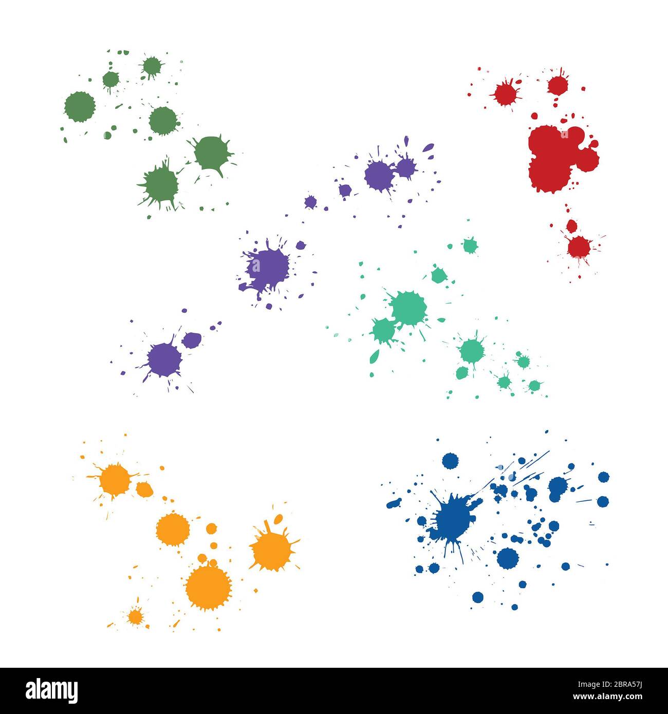 Close up many colorful multicolor paint drop splat stains isolated on ...